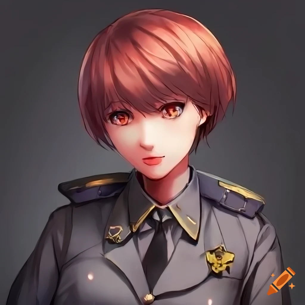 Anime-style artwork of a young woman in a police uniform on Craiyon