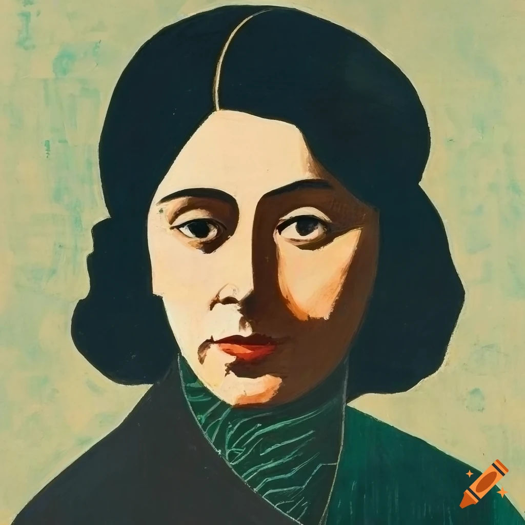 Colorful portrait of a woman with dark hair in max ernst style on Craiyon