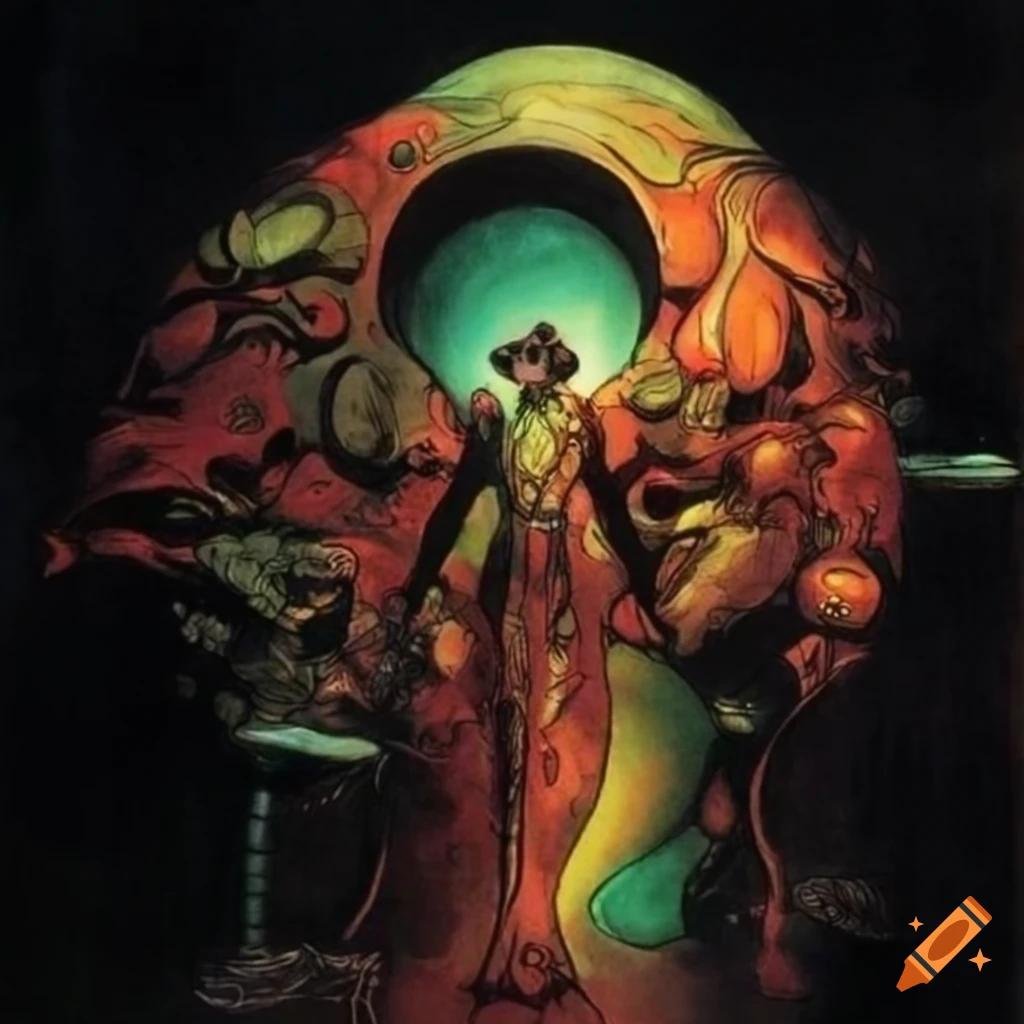 Organic machine art from the 70s by Yoshitaka Amano on Craiyon