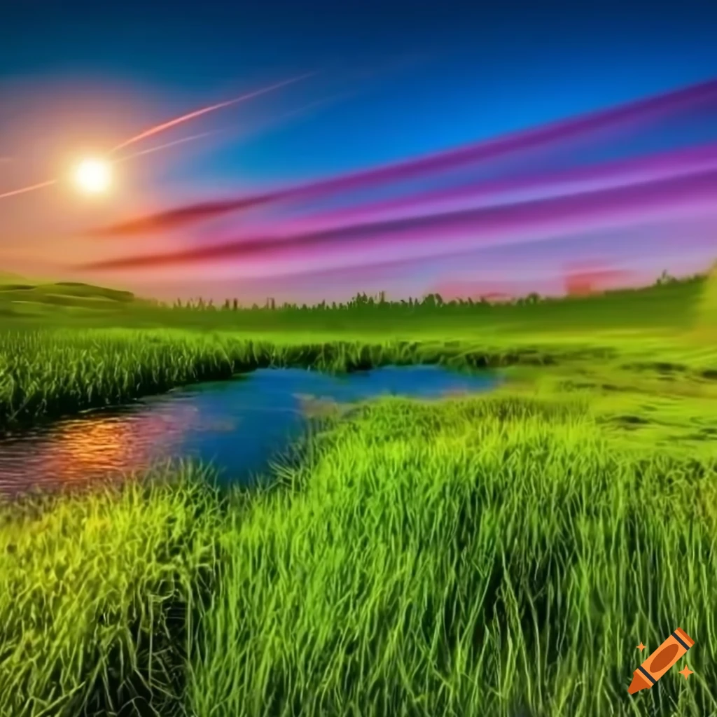 Vibrant Roblox Gfx With Green Grass Landscape And Blue Sky On Craiyon