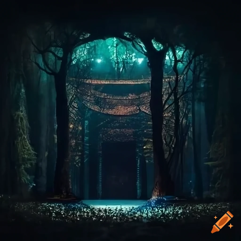 Ethereal hozier stadium stage with whimsical woods theme on Craiyon