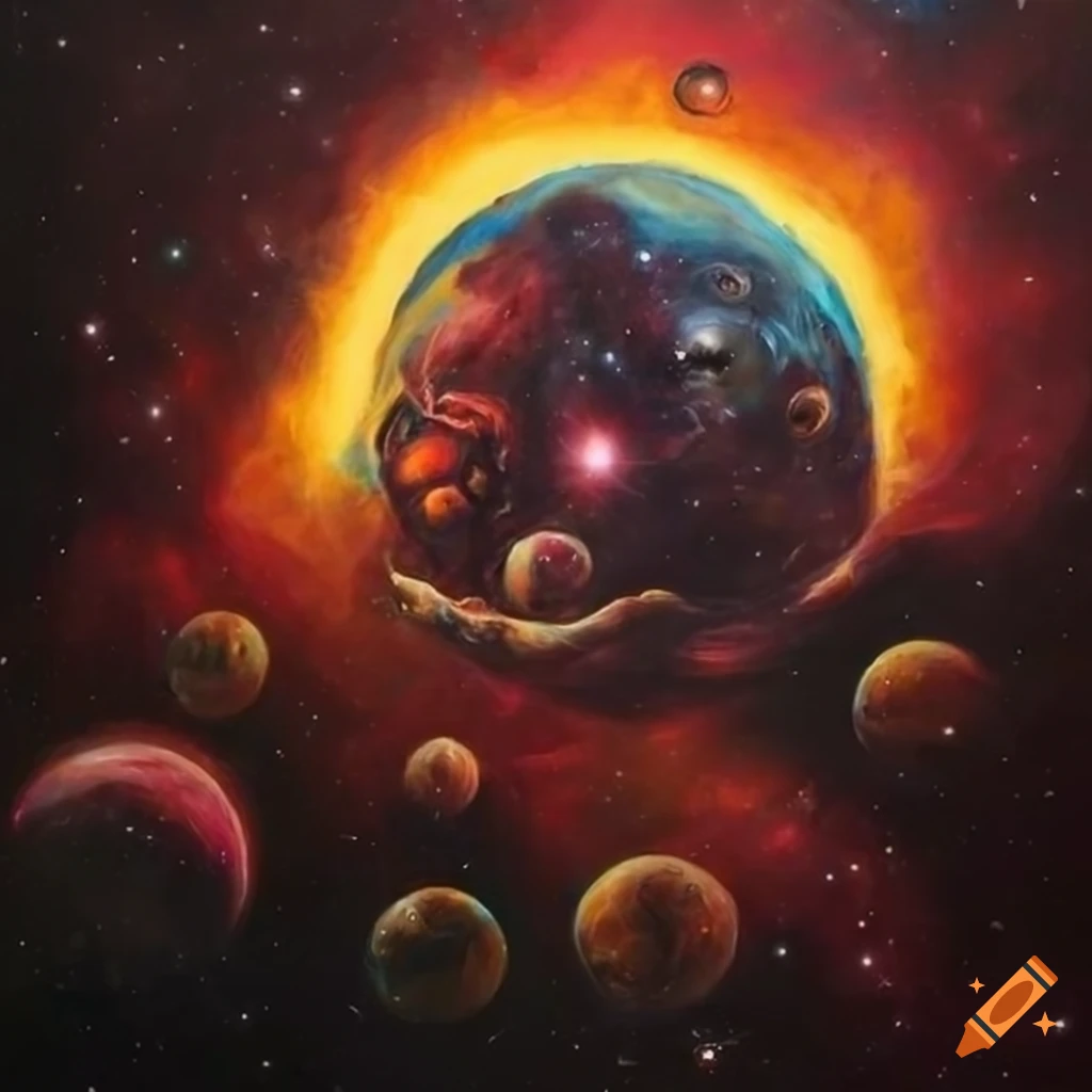 Retro sci-fi oil painting of a giant intergalactic creature on Craiyon