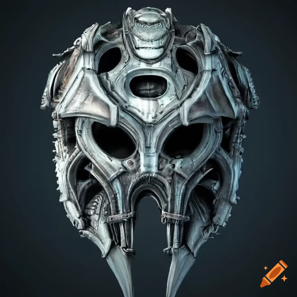 Biomechanical helmet design by h.r. giger on Craiyon