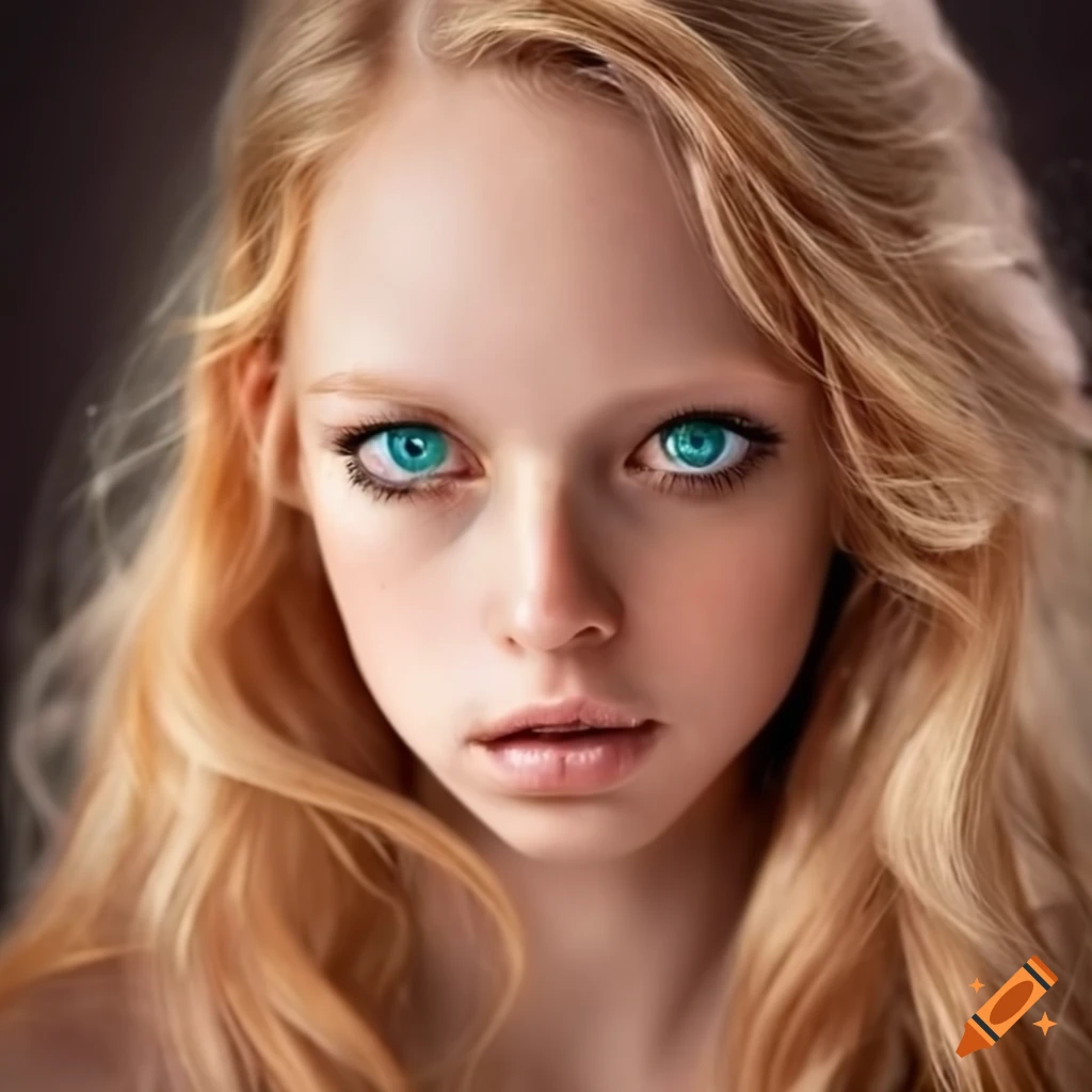 Portrait of a young woman with strawberry blonde hair and green eyes on ...