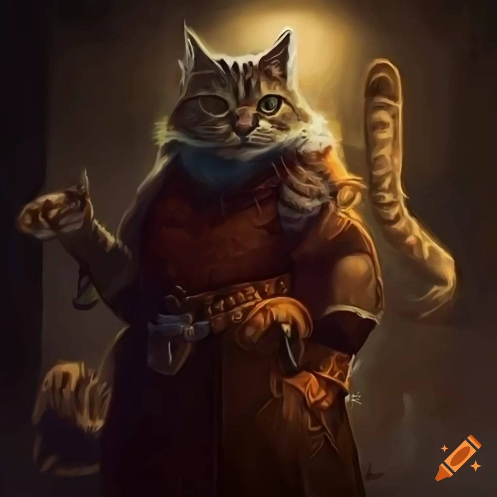 Oil painting of a detailed catfolk character on Craiyon