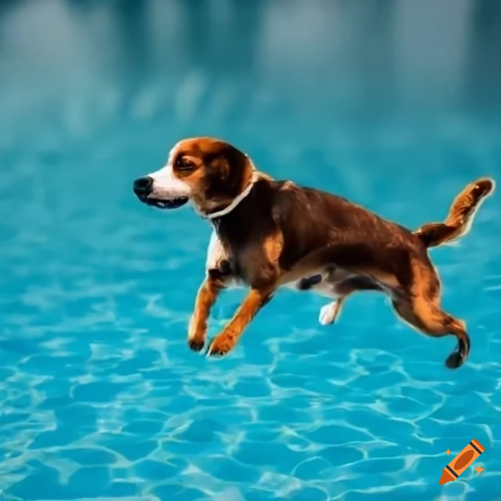 Dog floating above a pool on Craiyon