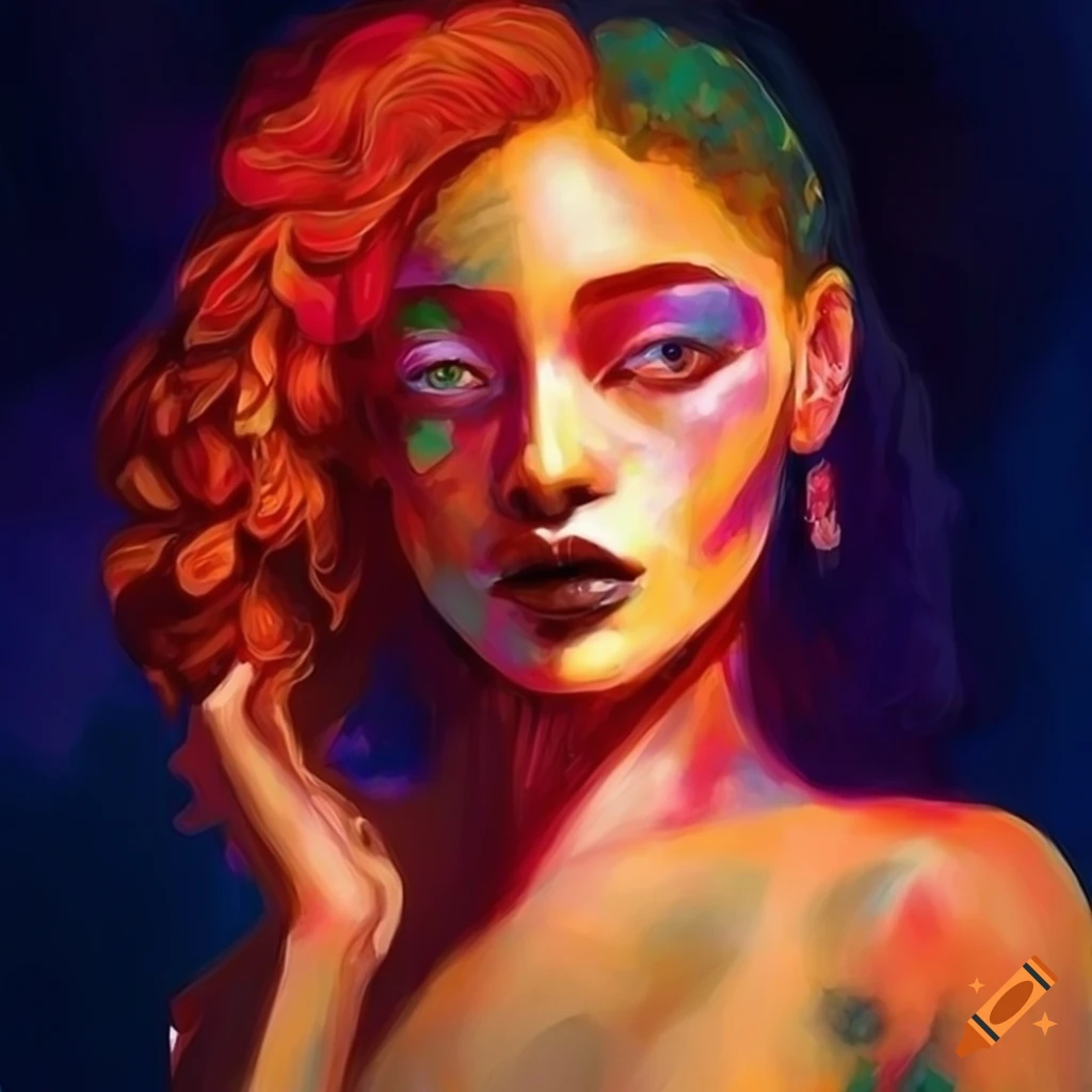 Captivating artwork of a woman with vibrant skin tones on Craiyon