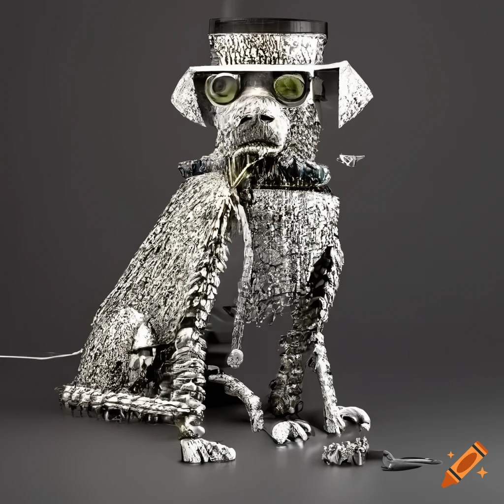 Sculpture of a labrador dog made of recycled objects on Craiyon