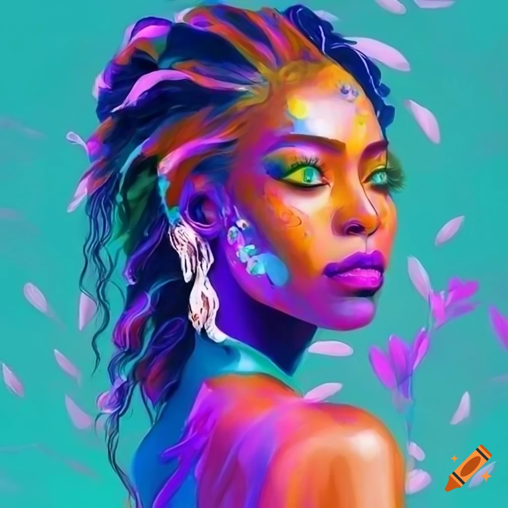 Captivating artwork of a woman with vibrant skin tones on Craiyon