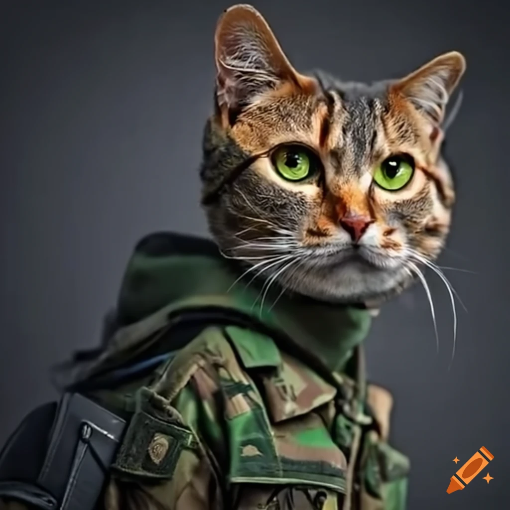 Cat in soldier uniform working on a vehicle on Craiyon