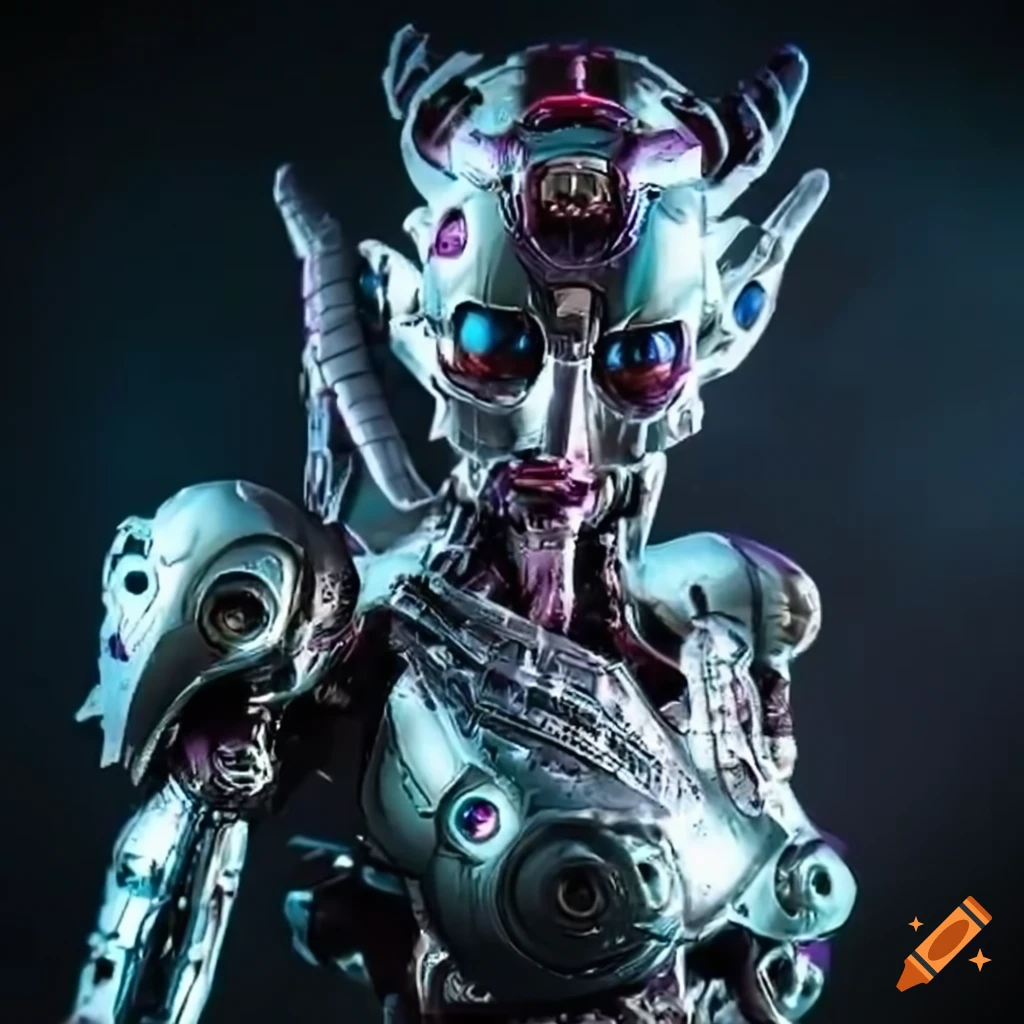 Digital art of a futuristic robot-demon fusion on Craiyon