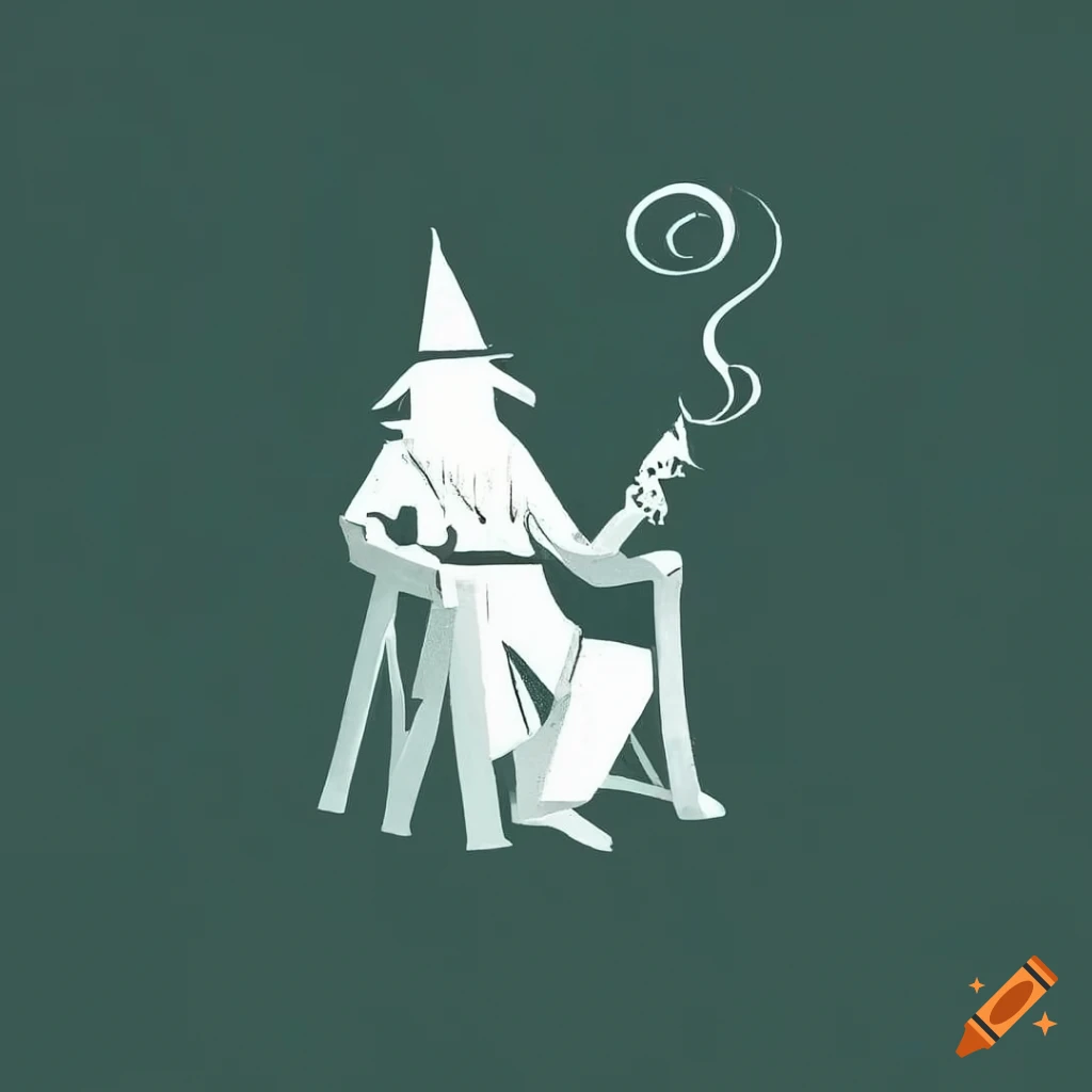 Minimalist sketch of a wizard smoking a pipe on Craiyon