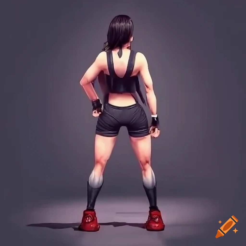 Tifa lockhart squatting a heavy barbell on Craiyon