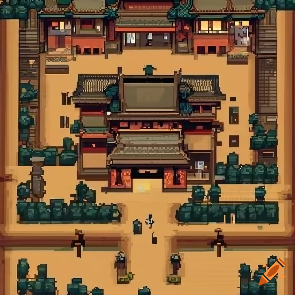 Pixel art of a Tang Dynasty Chinese village on Craiyon