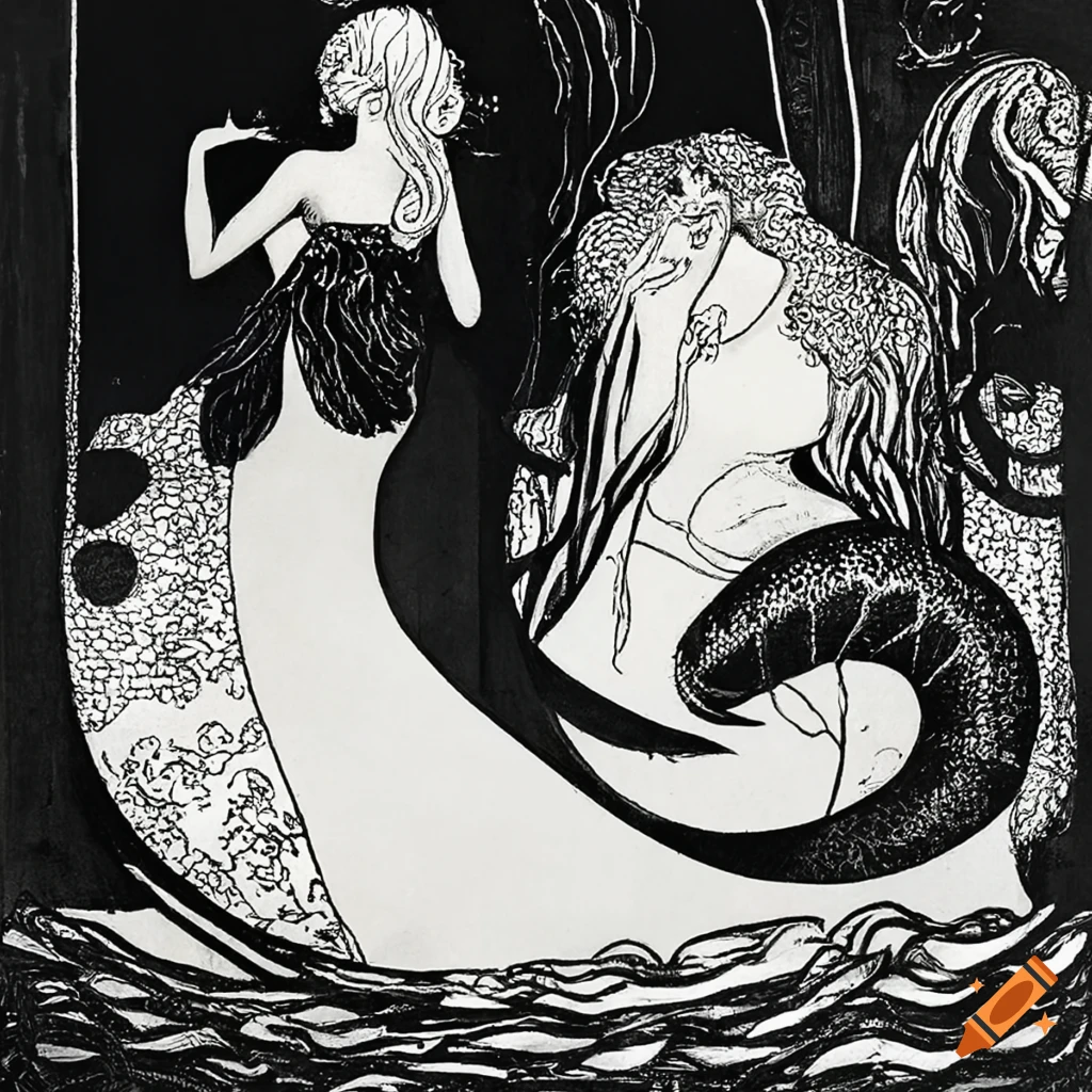 Intricate illustration of mermaids on the open sea on Craiyon