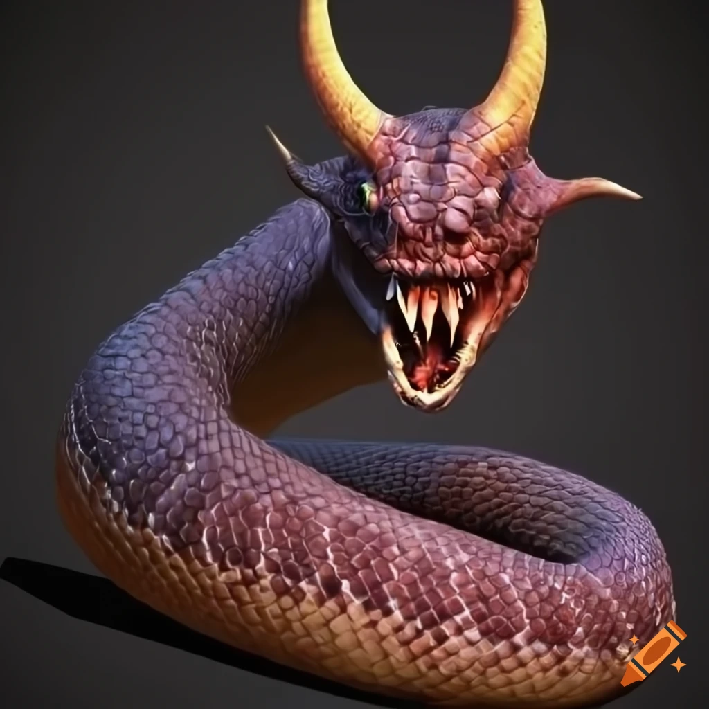 Realistic rendering of a horned serpent on Craiyon