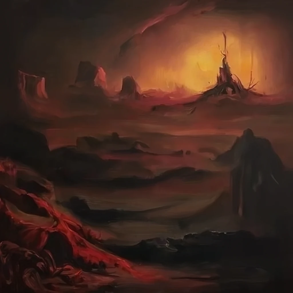 Disturbing oil painting of a hellish landscape on Craiyon