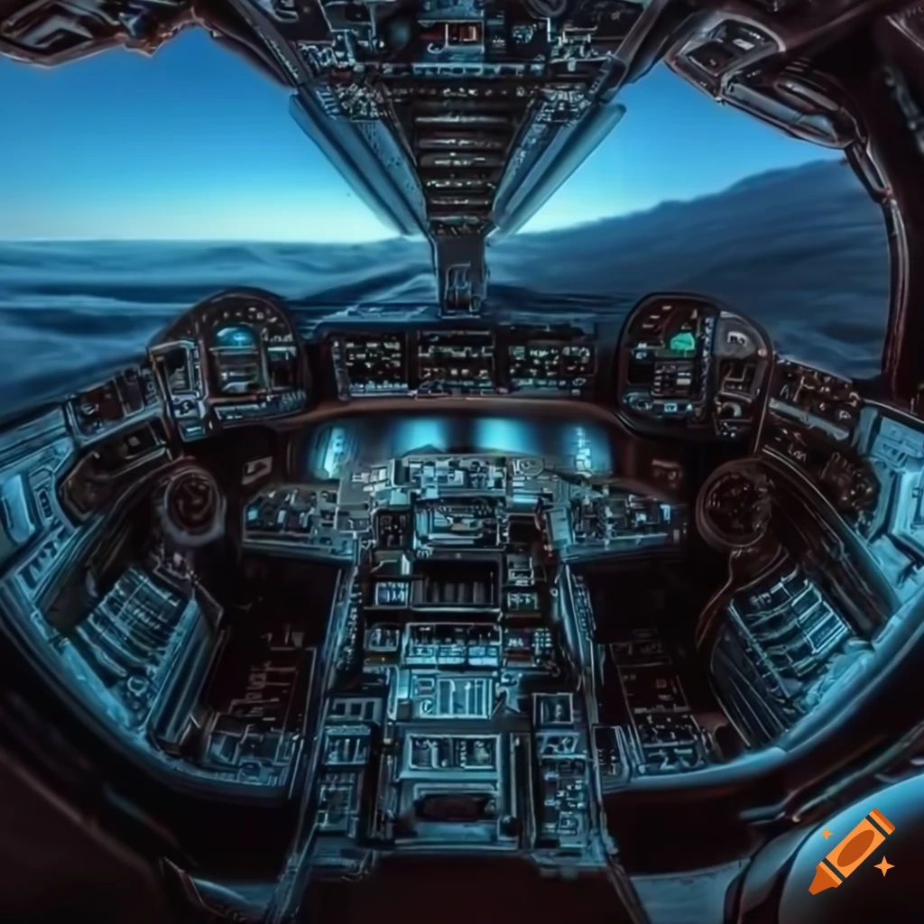 Hyperrealistic rendering of a spaceship cockpit on Craiyon