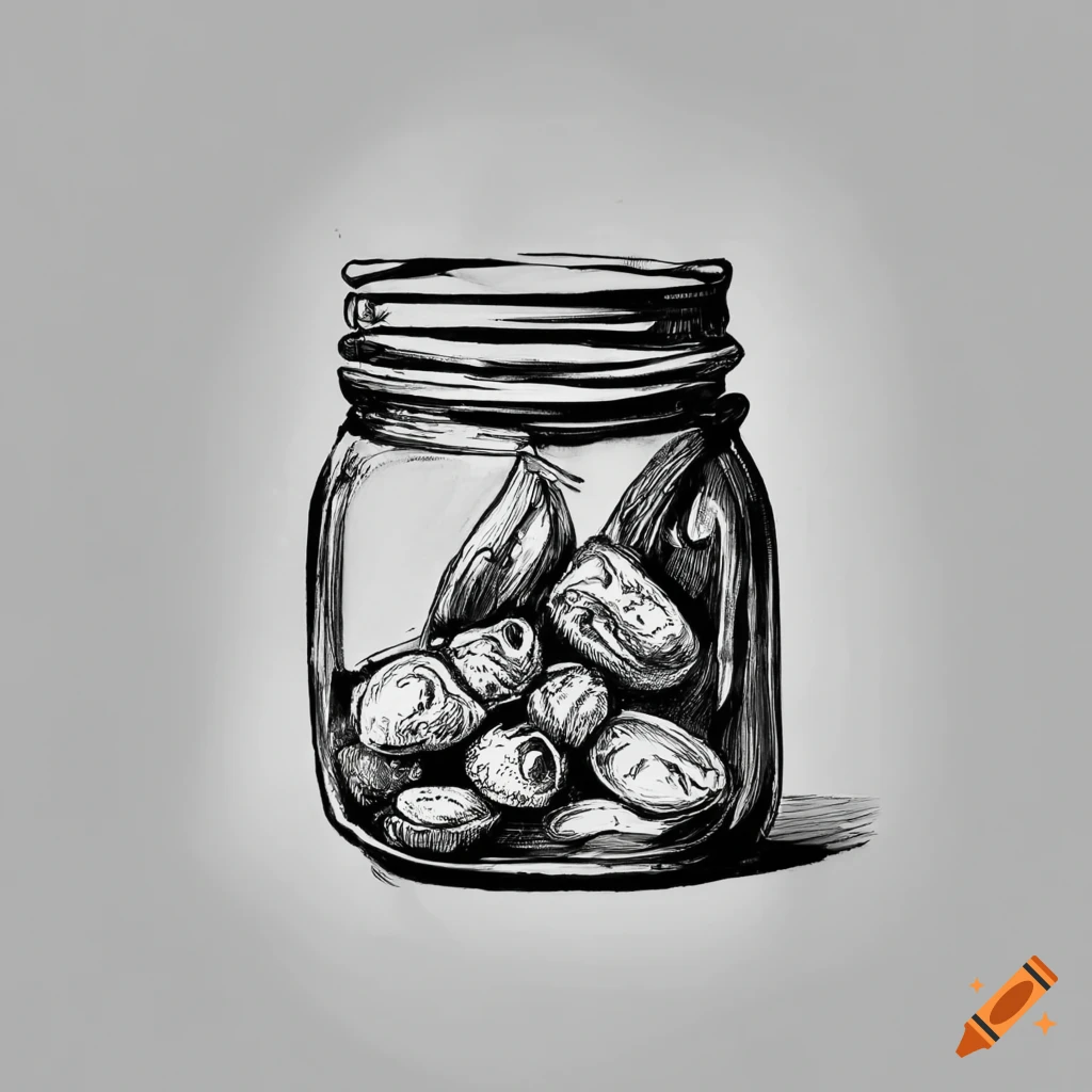 Intricate ink drawing of a mason jar on Craiyon