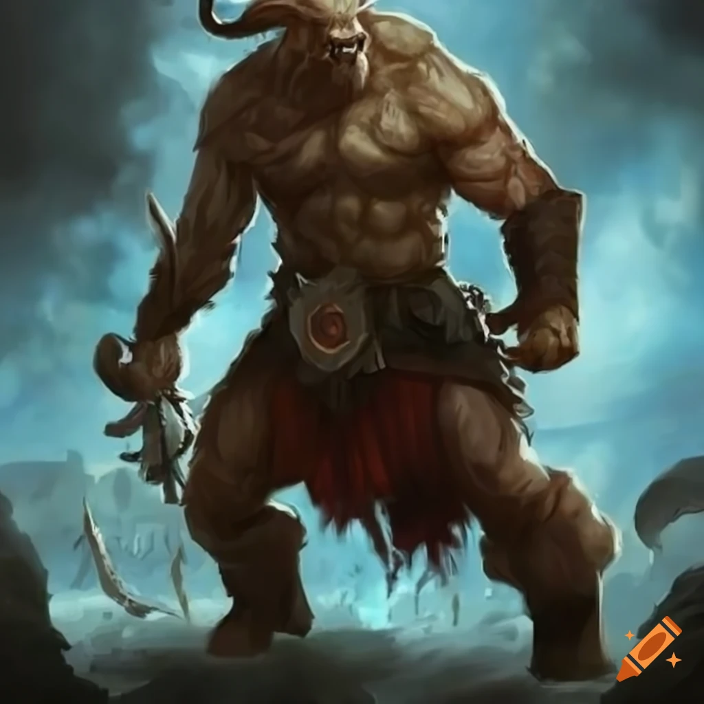Illustration of a minotaur in a fantasy RPG world on Craiyon