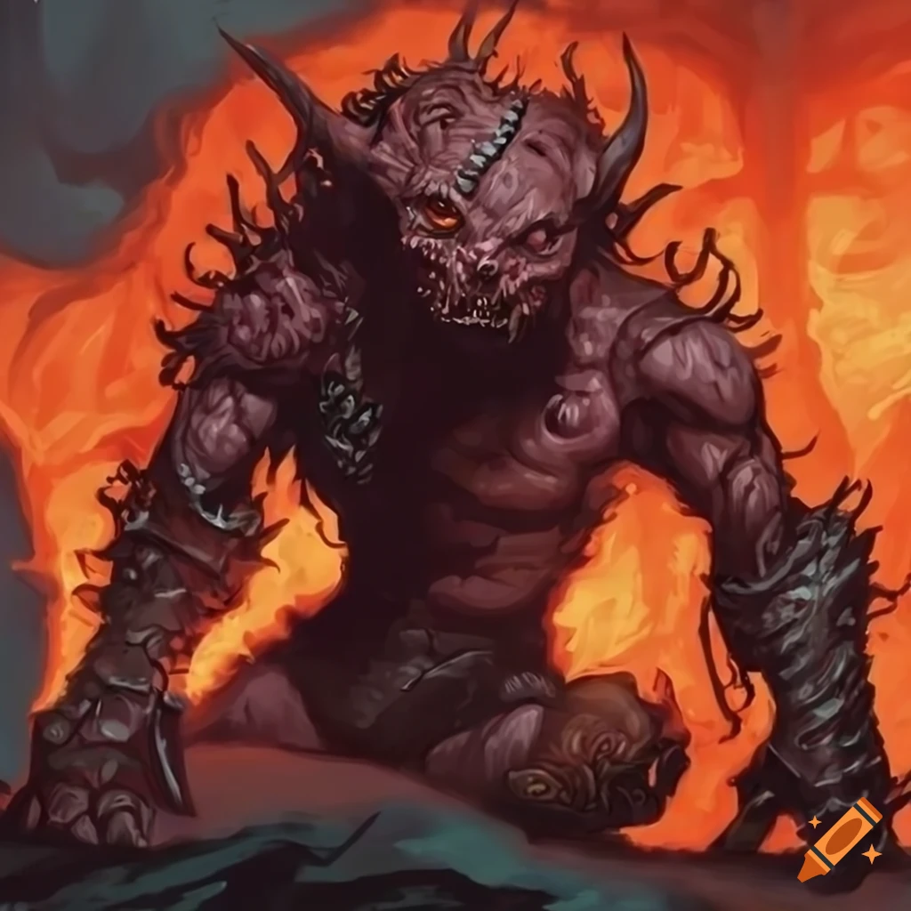 Epic landscape with fiery humanoid imp on Craiyon