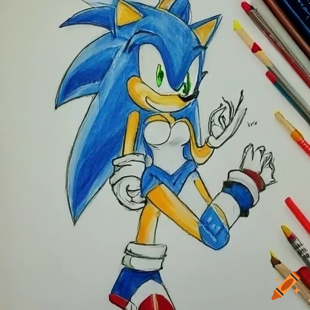 Sketch of a confident, smirking female sonic the hedgehog on Craiyon