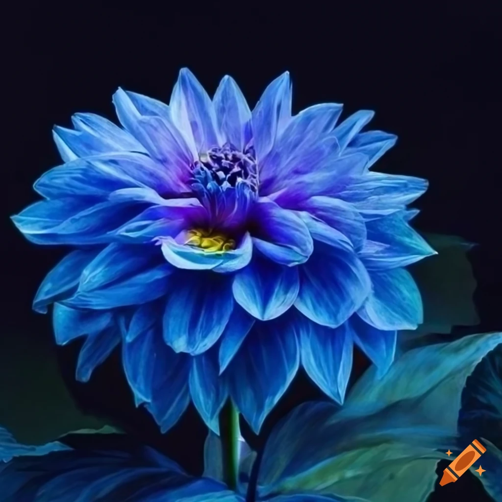 Painting of a blue dahlia in art nouveau style on Craiyon