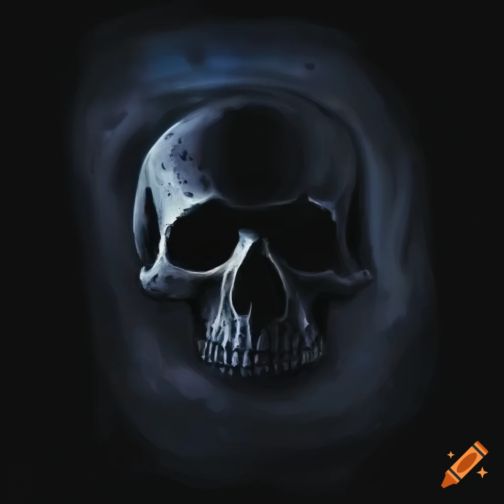 Abstract painting of a black and rough skull on Craiyon