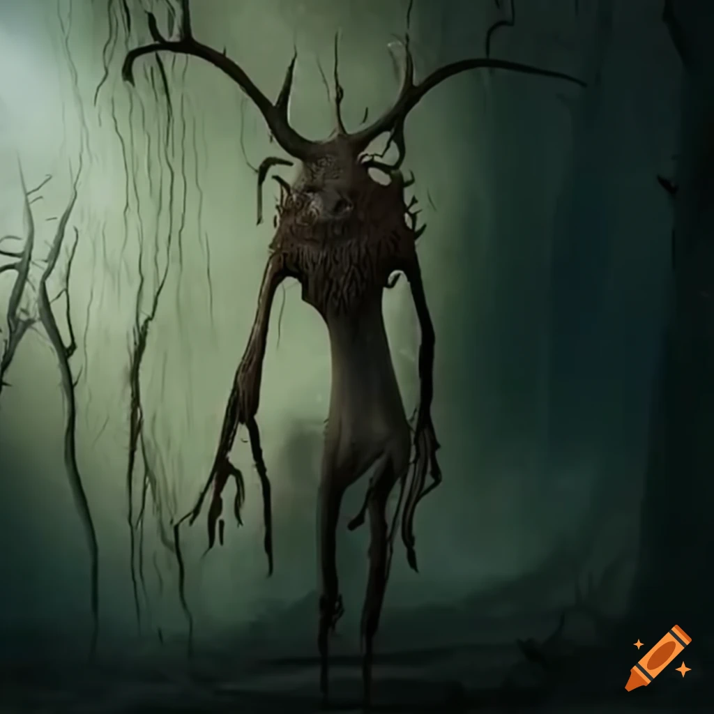 Image of a mysterious and ominous creature in the woods on Craiyon