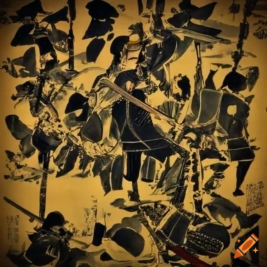 Traditional Japanese ink painting of samurai warriors on Craiyon