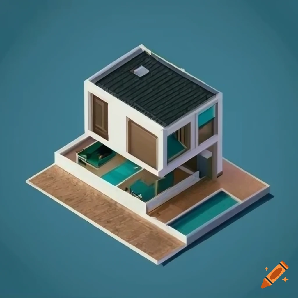 Isometric view of a modern house on Craiyon