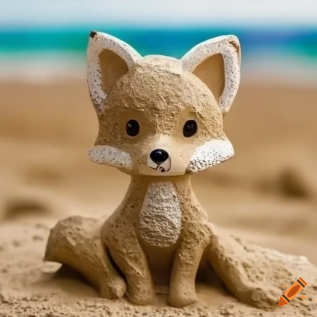 Detailed sand sculpture of a baby fox