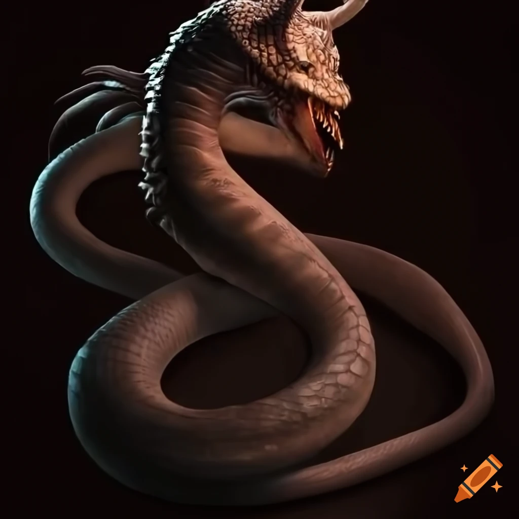 Realistic rendering of a horned serpent on Craiyon