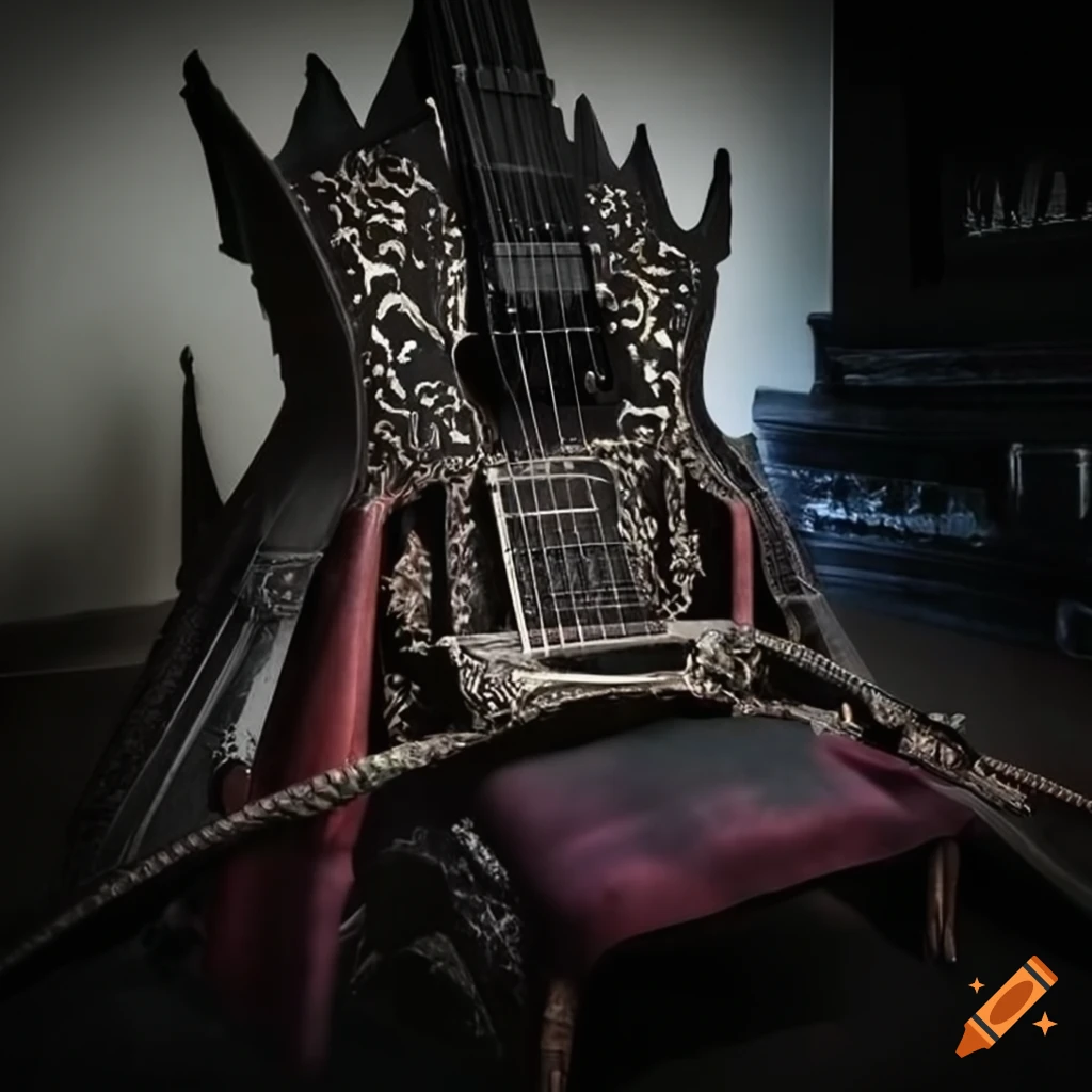 Image of an Apocalypse-themed guitar throne on Craiyon