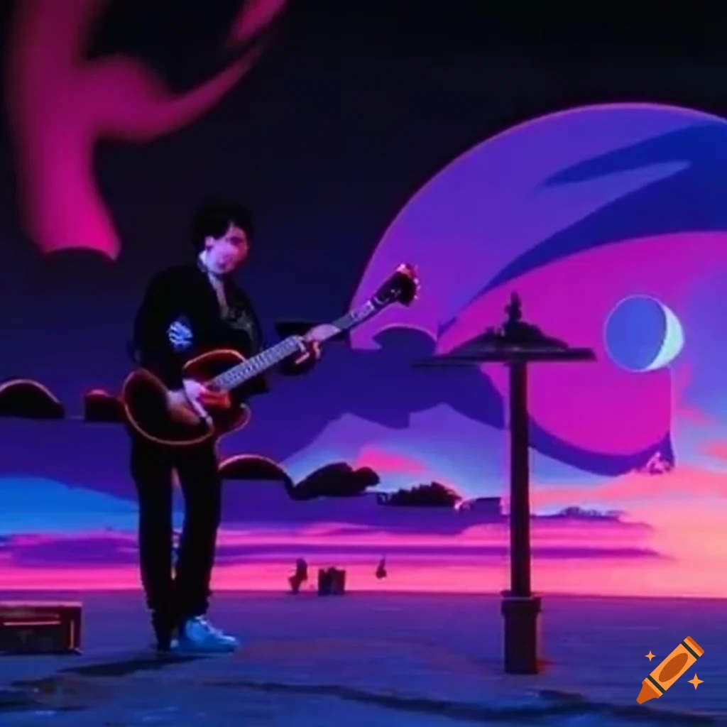 Chillwave scene inspired by 80s love and rockets on Craiyon