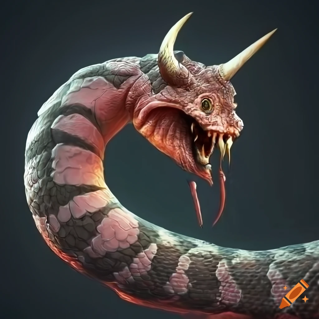 Realistic 3D render of a horned serpent on Craiyon