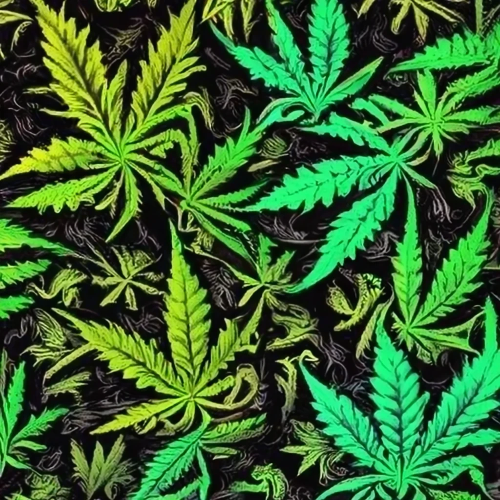 Trippy cannabis pattern in yellow, green, black, and white on Craiyon