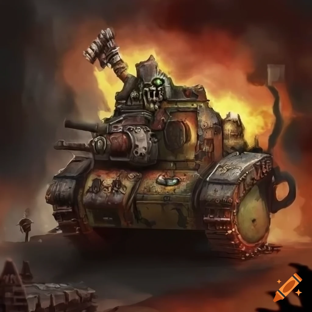 Image of a steampunk warhammer tank on Craiyon