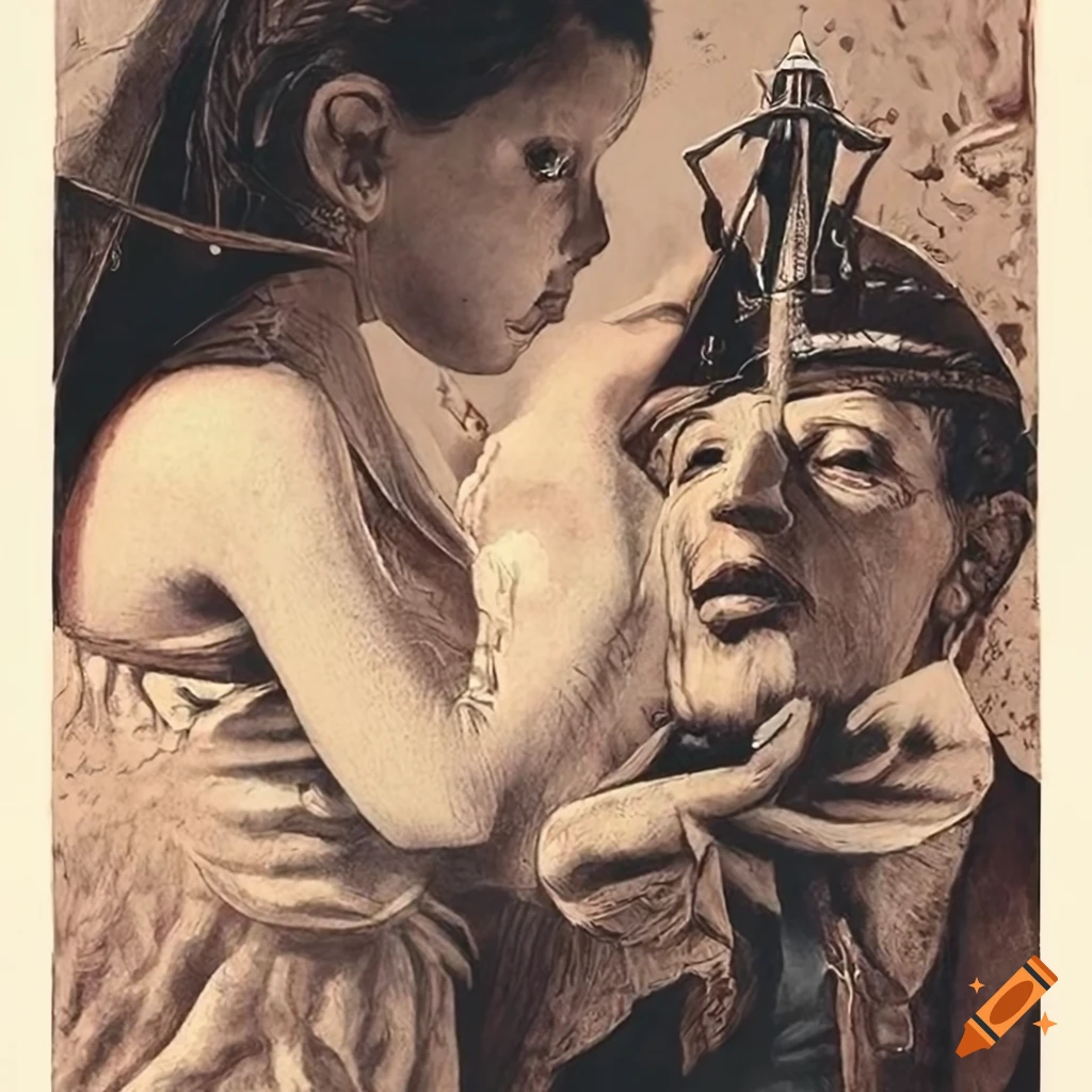 Stone lithograph illustration of magical scene on Craiyon