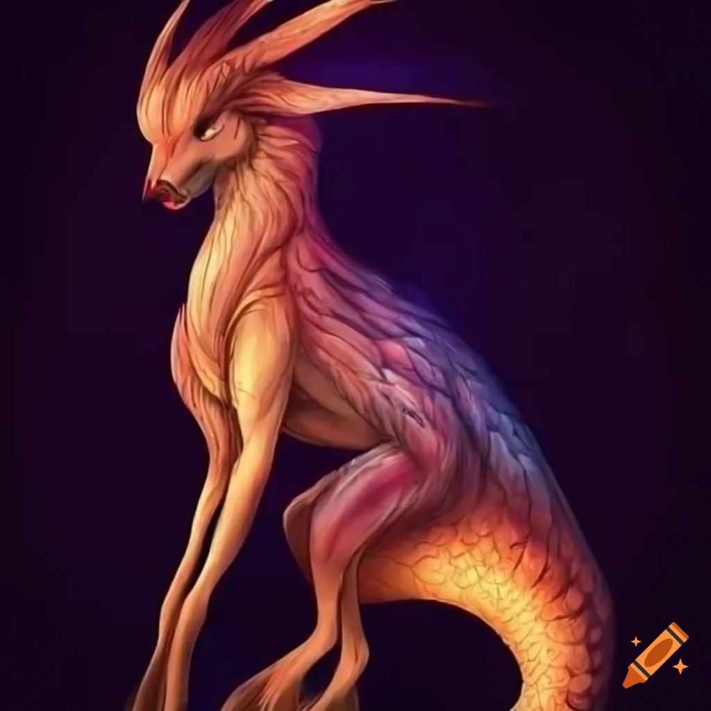 Elegant and graceful mythical creature with expressive eyes and long tail on Craiyon