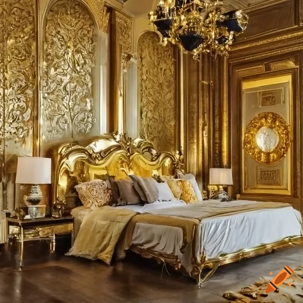Luxurious gold-themed bedroom on Craiyon