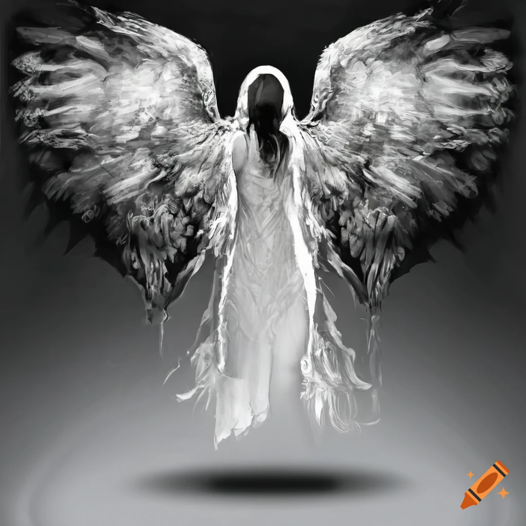 Abstract black and white angel artwork on Craiyon