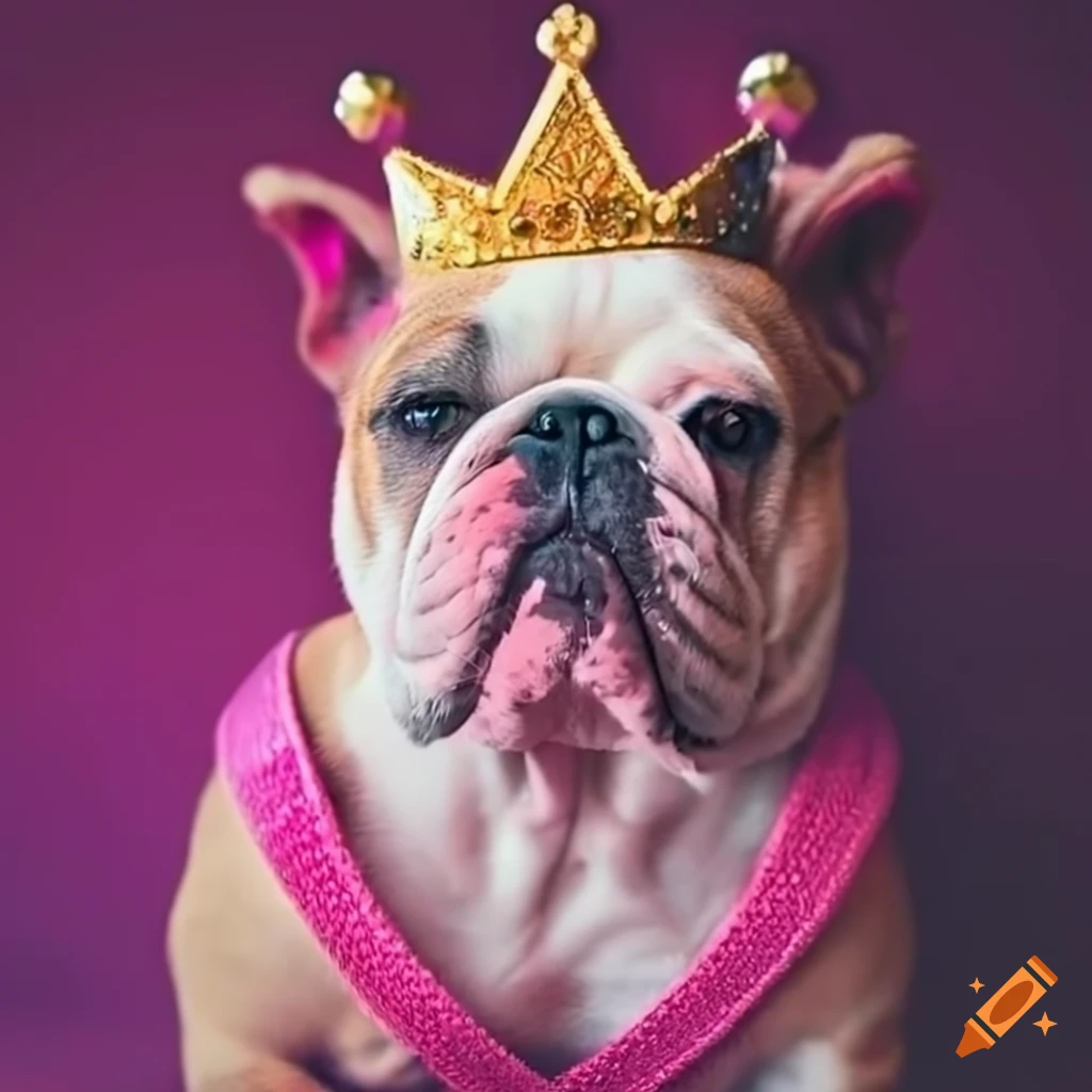 Cute bulldog with crown and makeup on Craiyon