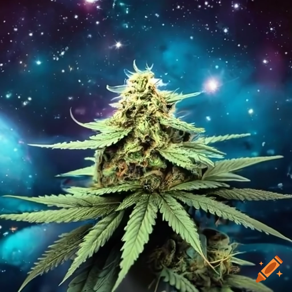 Artistic representation of cannabis in space on Craiyon