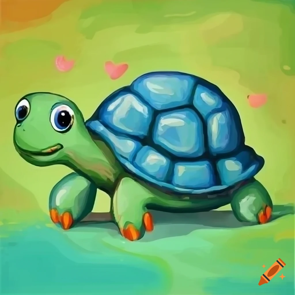 Cute doodle of a cartoon turtle in children's book style on Craiyon