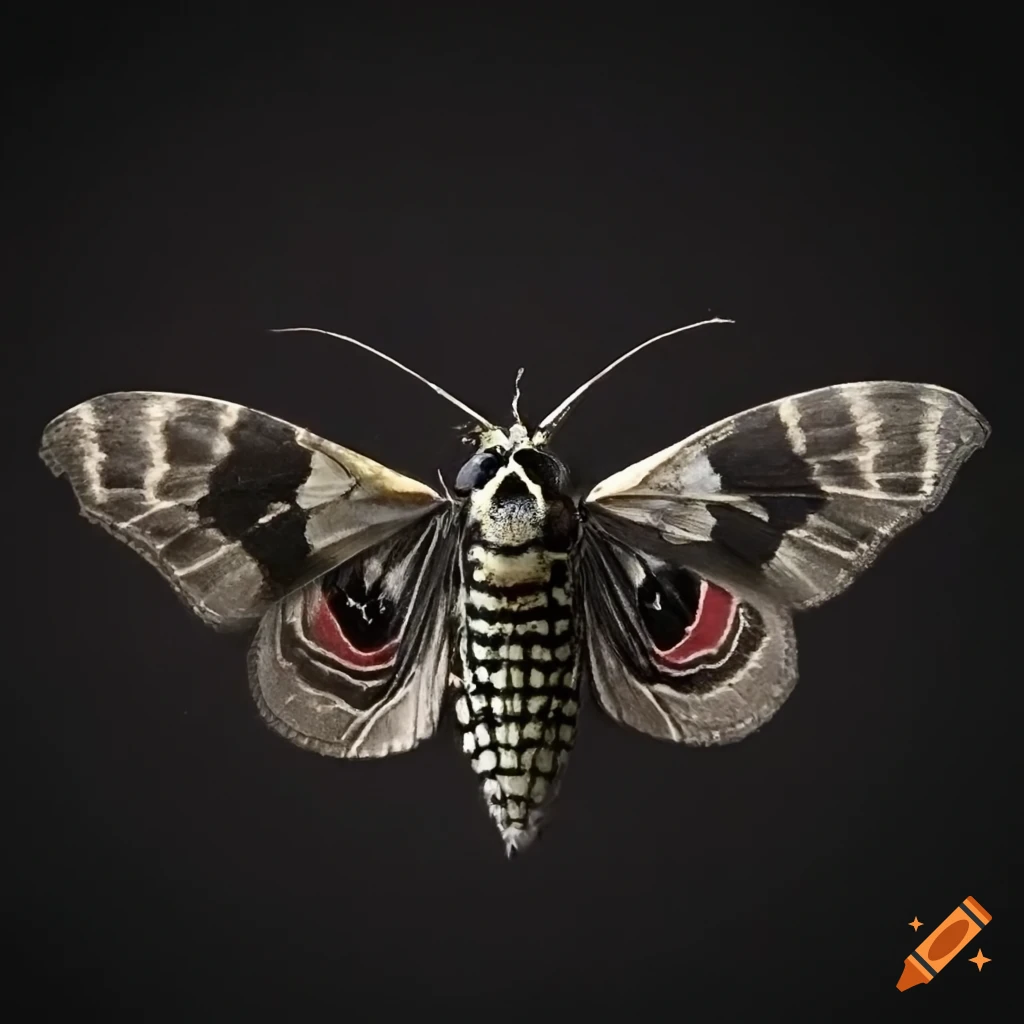 Black and grey tattoo art of a death head moth with "momento mori ...