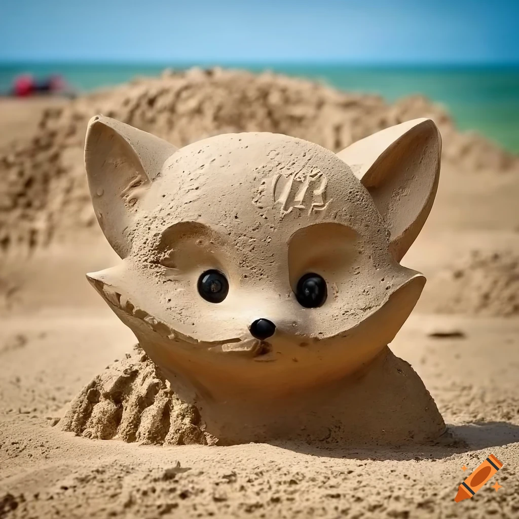 Detailed sand sculpture of a baby fox