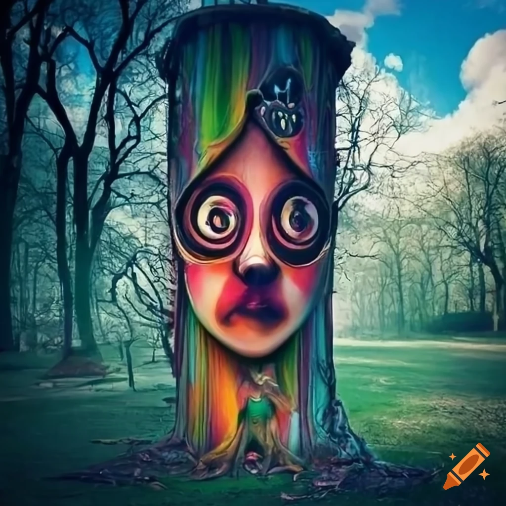 Surrealist circus park with hybrid creatures and graffiti on Craiyon
