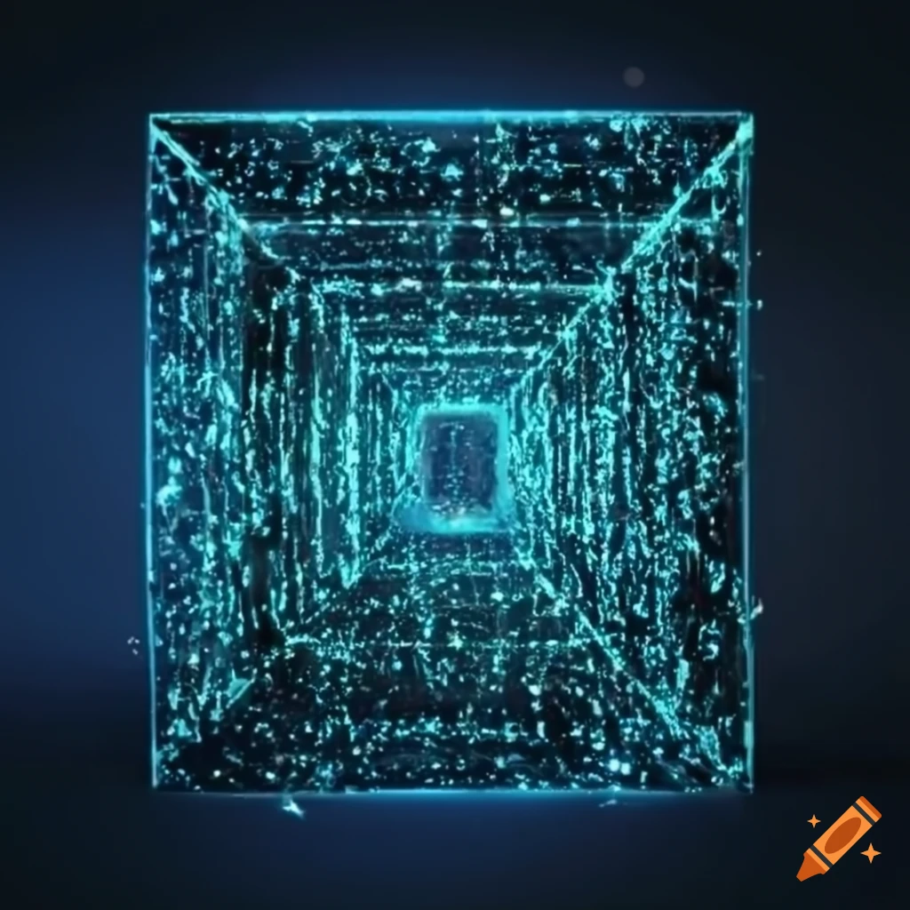 Abstract artwork of particles in a cube