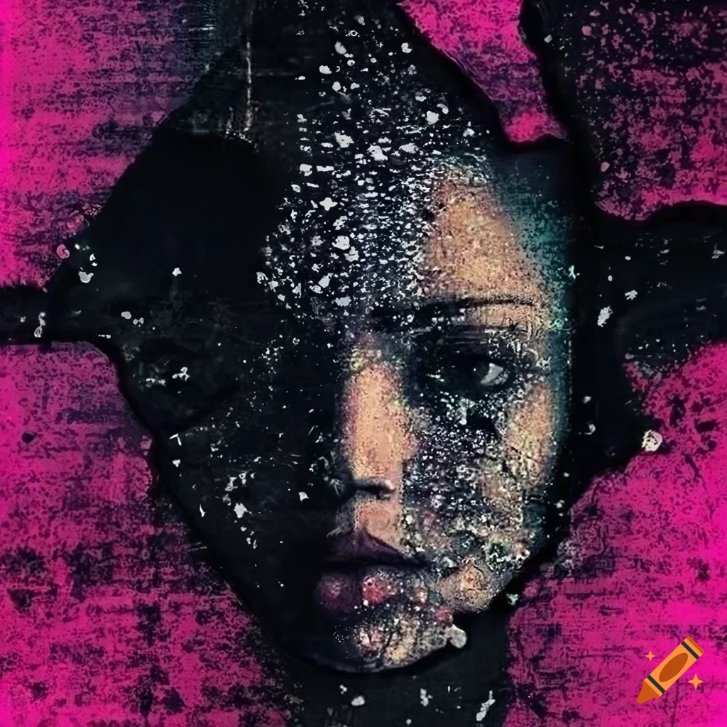 Surreal female face with intricate texture overlay on Craiyon